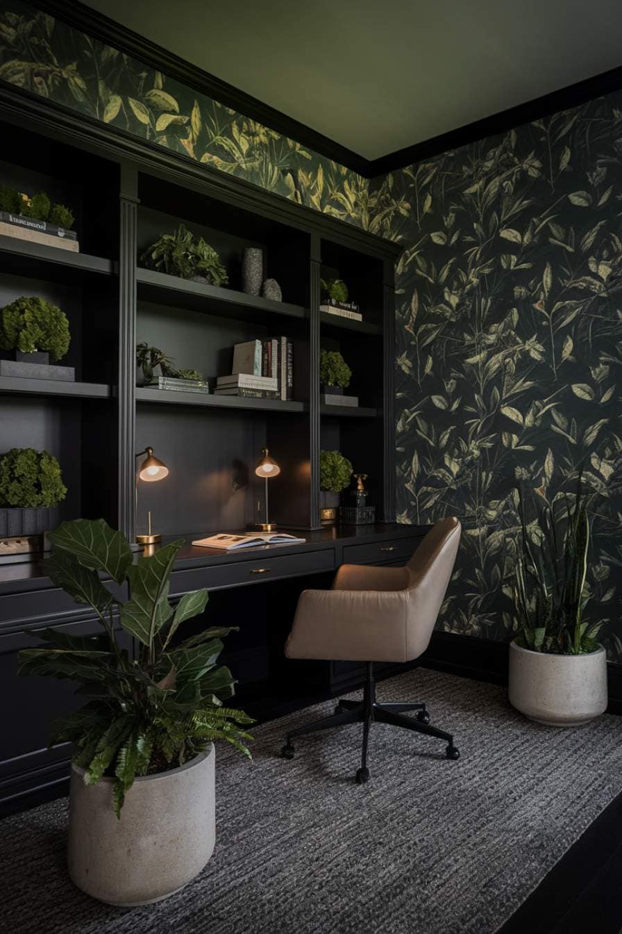 28 Moody Home Office Ideas for a Luxe and Dramatic Workspace