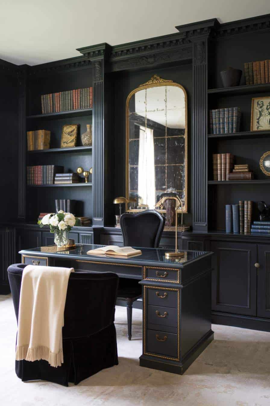 28 Moody Home Office Ideas for a Luxe and Dramatic Workspace