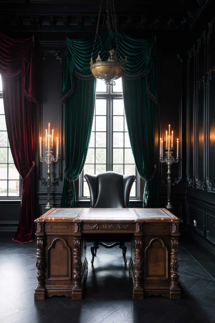 28 Moody Home Office Ideas for a Luxe and Dramatic Workspace