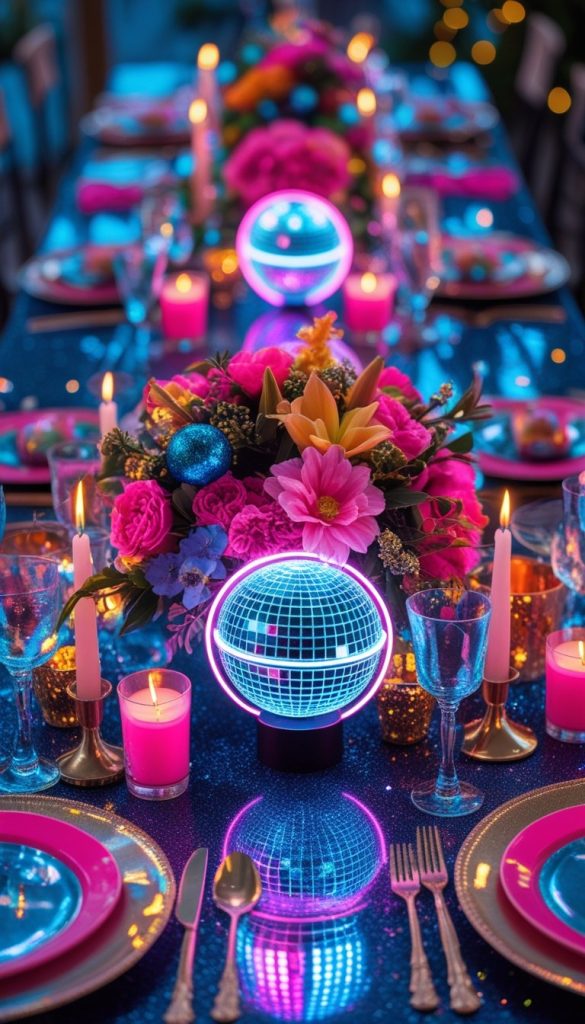 30 Disco Tablescape Ideas To Light Up Your Next Party